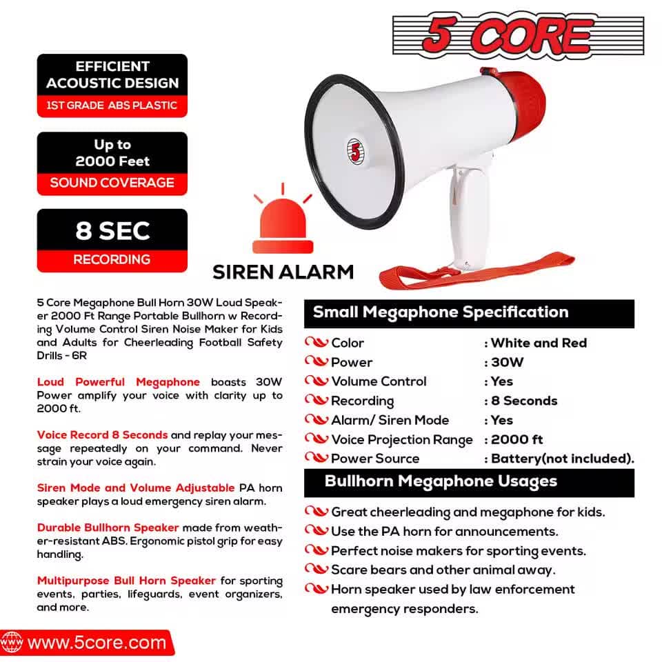 Garsiakalbis-megafonas su sirena ir įrašu „Bullhorn“ – 30 W galingas ...